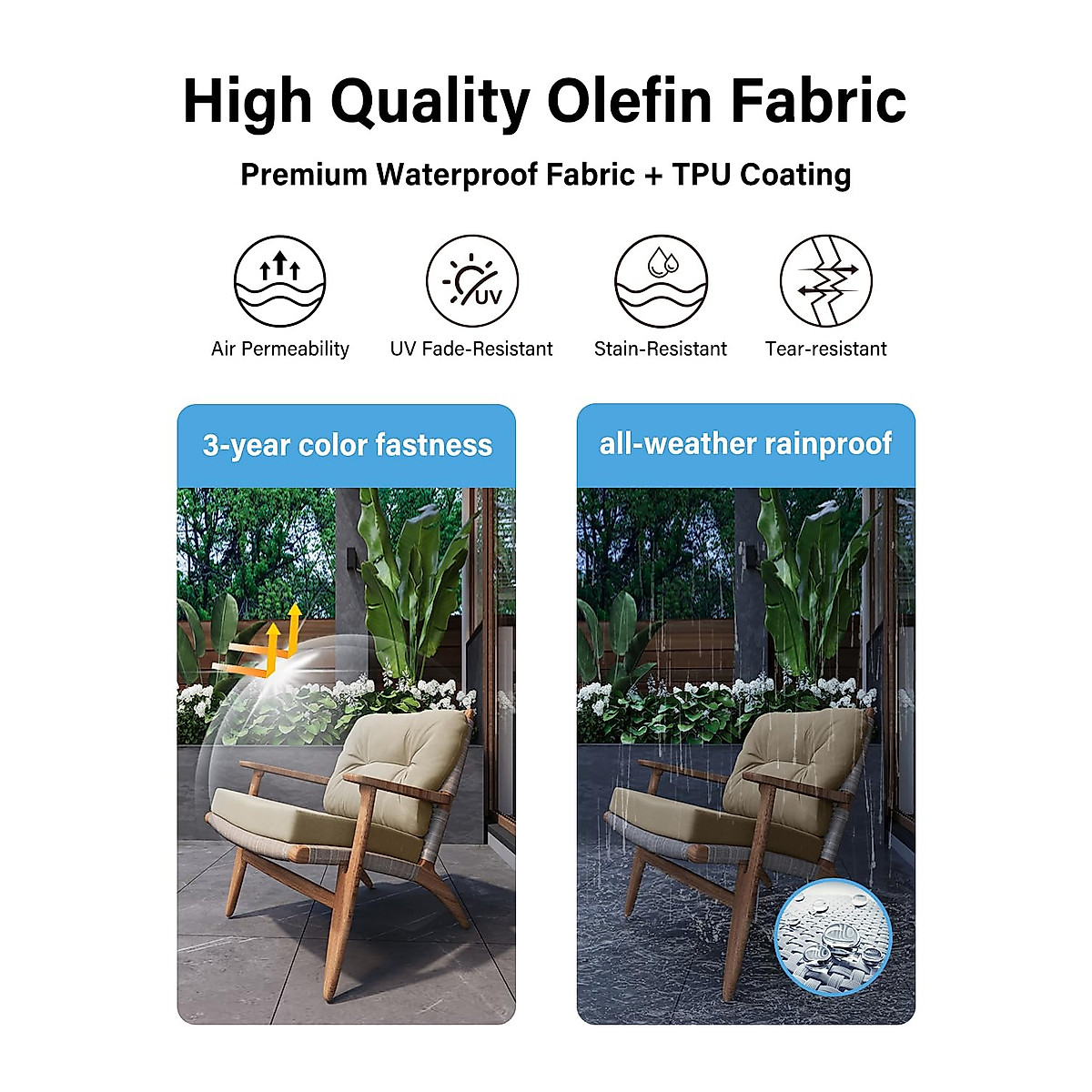 YEFU Outdoor Deep Seat Cushion Set, Double Waterproof Tech Fade Resistant Outdoor Chair Cushions, Patio Furniture Cushions with Straps for Chair Sofa Couch, 24x24 Inch, Beige