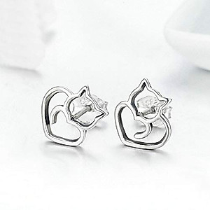 Cute Cat Earrings Stud Pearl Earrings for Women Mouse Cubic Zircon Hypoallergenic Earrings Christmas Birthday Gift (Cat earrings)