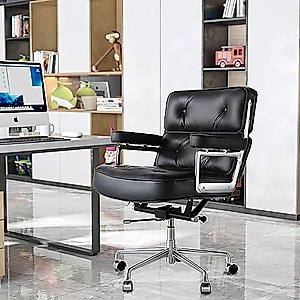 DHAEY Black Office Chair,PU Leather Desk Chair with Wheels,Adjustable Computer Executive Chair,Swivel Task Chair with Soft Backrest & Mute Pulley & Soft Sponge,Tilt Back to 120°,Easy to Assemble