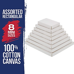 U.S. Art Supply Mini Stretched Canvas 10-Ounce Primed Variety Rectangular Assortment (8-Mini Canvases -1" x2-3/8, 2x2-3/4, 2-3/8x3-1/8, 2-7/8x3-5/8, 3-1/4x4, 3-5/8x4-3/8, 4x4-3/4, 4-3/8x5-1/8
