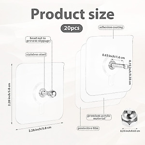 Gjinxi 20Pcs Drill Free Adhesive Hooks, Upgraded Adhesive Wall Mount Screw Hooks, Seamless Screws for Wall Mount, Picture Wall Hangers Without Nails for Kitchen, Bathroom, Home, Office