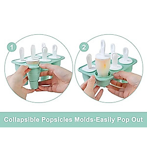Korlon Popsicles Molds, Collapsible Silicone Baby Popsicle Molds Maker for Kids & Adults, Easy Release Ice Pop Molds with Stick, Funnel & Brush for Making Homemade Popsicles and Ice Cubes