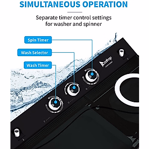 IMSEIGO Twin Tube Mini Washing Machine, Portable Laundry Washer with 26LBS Capacity, 18Lbs Washer and 8Lbs Spiner Built-in Drain Pump/Semi-Automatic for Apartments, RVs and Dorms (White & Black)