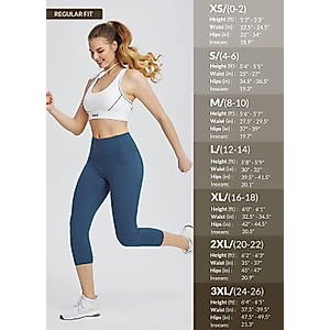 BALEAF Women's Capri Leggings with Pockets Yoga Plus Size High Waisted Workout Running Gym Casual Pants Denim Blue M