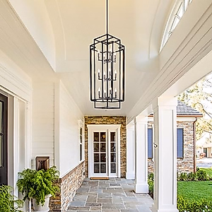 WJShome Silver 12 Lights Pendant Light, Metal Lantern Shape Island Light, Vintage Black Ceiling Light, Industrial Tiered Hanging Light Fixture for Living Room, Kitchen