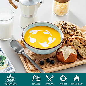 vancasso Bonita 27 Oz Cereal Bowls Set of 6, Blue Ceramic Bowls for Kitchen, 6 Inch Soup Bowls, Dishwasher & Microwave Safe