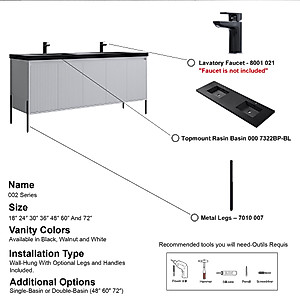 Dowell 72“ Fluted Design Vanity Set – Modern Bathroom Cabinet with Soft-Close Door & Shelf.Glossy White- 002 72 21V/7322BPBL