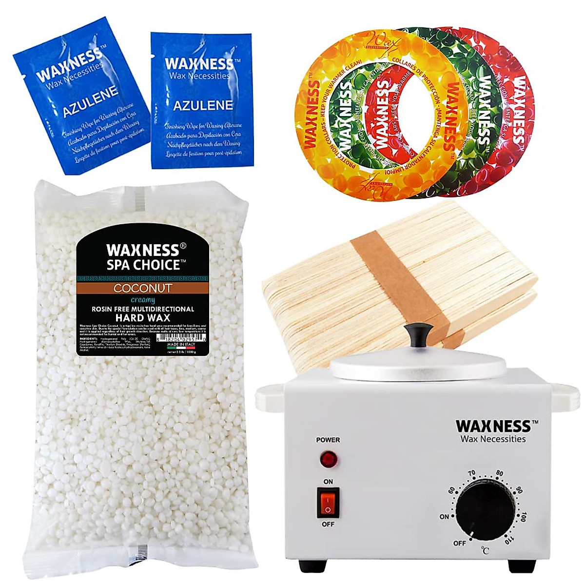 Waxness Spa Choice Rosin Free Coconut Waxing Kit with 2.2 Lb / 1 Kg Wax Bag
