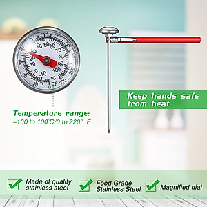 6 Pieces Stainless Steel Kitchen Thermometer with Red 5 Inches Long Stem1 Inch Dial Thermometer Milk Frothing Food Thermometer for Oven Probe Meat Foam Grill BBQ Cooking Chocolate Water