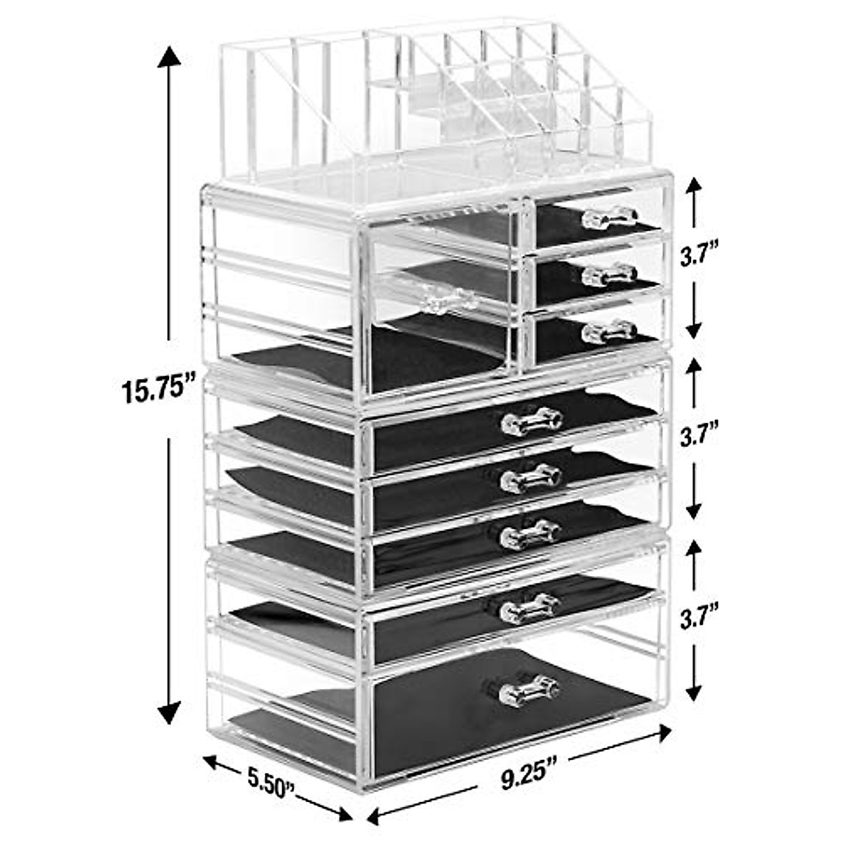 Sorbus Large Clear Makeup Organizer - Detachable 4-Piece Jewelry & Make Up Organizers and Storage Set - Spacious Cosmetic Display Tower - Makeup Organizer for Vanity, Bathroom, Dresser & Countertop