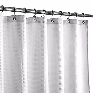 Waffle Weave Fabric Shower Curtain Hotel Spa Luxury - White Heavyweight Shower Curtains for Bathroom with Cloth Pique Pattern, Water Repellent, 71 x 72 Inches Decorative Bathroom Curtain