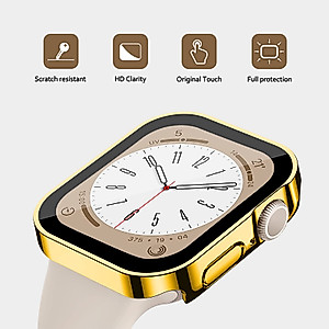 for Apple Watch Case 41mm,Hard Case with Tempered Glass Screen Protector,Watch Cover for Apple Watch Series 9 8 7 Screen Protector,Ultra-Thin Durable Waterproof Case,Gold