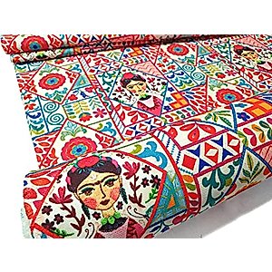 Sweet Frida Kahlo Print Upholstery Fabric, Frida Silhouettes on Majolica Faiance Fabric, Drapery Mexican Art Print Fabric by The Yard