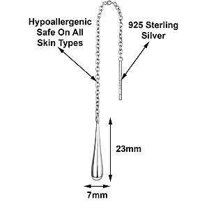 Savlano 925 Sterling Silver White Yellow & Rose Color Threader Dangle Drop Cross Line Ear Teardrop Long Chain Women's Earrings (White)