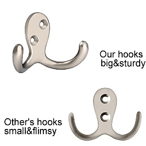 IBosins 8 Pack Heavy Duty Double Prong Coat Hooks Wall Mounted with 16 Screws Retro Double Hooks Utility Hooks for Coat, Scarf, Bag, Towel, Key, Cap, Cup, Hat