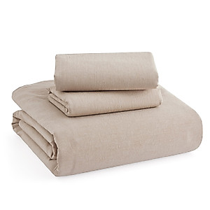 Bedsure 100% Washed Cotton Duvet Cover King Size - Warm Sand Minimalist Duvet Cover Set Linen Like - 3 Pieces Plain Simple Cotton Duvet Cover Set with 2 Pillow Shams (Warm Sand, King, 104"x90")