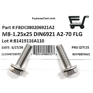 M8-1.25 x 25 Stainless Steel Flange Bolt DIN 6921 A2 Stainless Steel (25 Pieces) M8x25