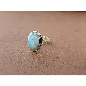 Larimar Ring 925 Solid Sterling Silver, Boho Ring, Oval Shape Gemstone Ring, Women Ring, Gift Ring for Women All US Ring Size (8)