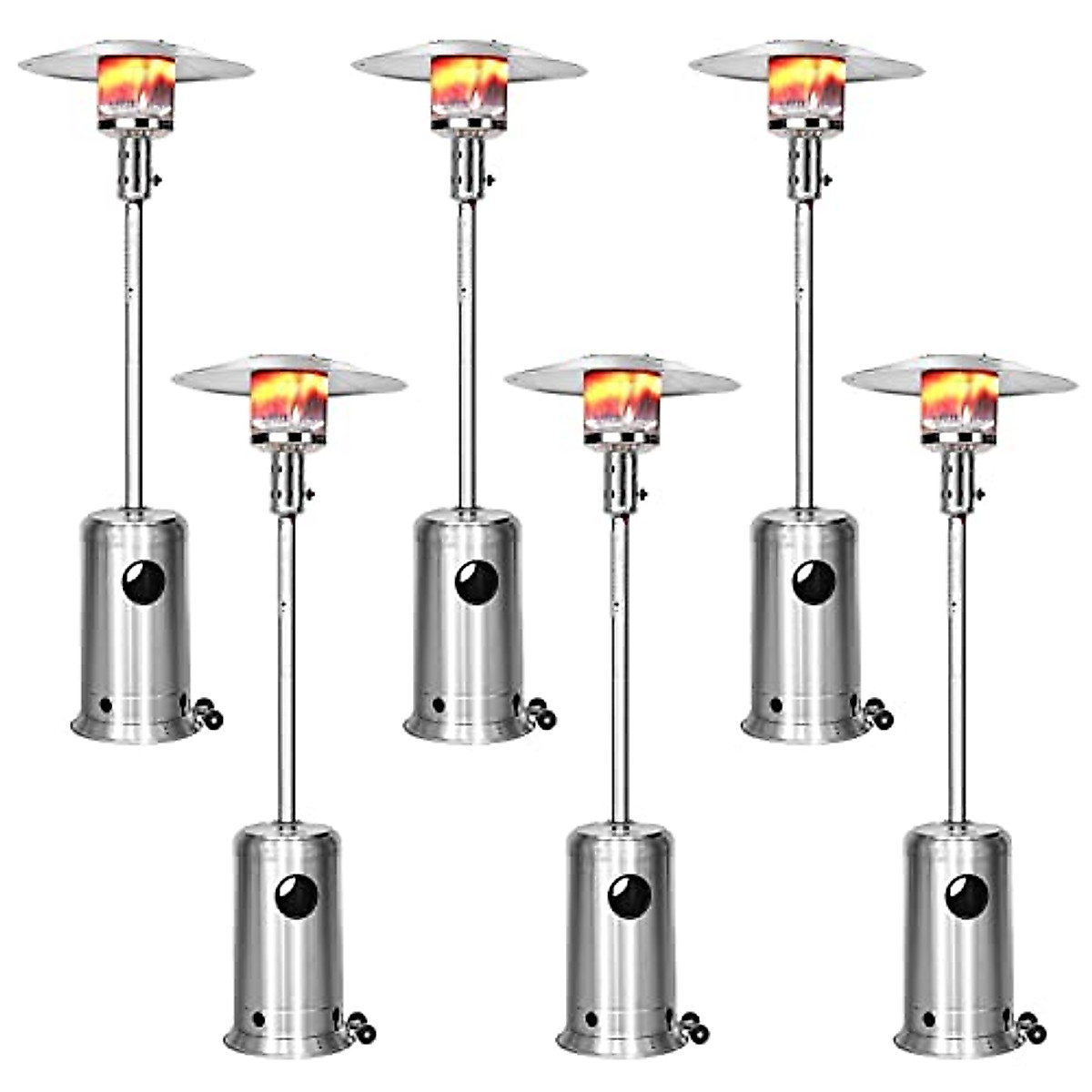 PIONOUS 6 Set of Silver Powerful 48,000 BTU Outdoor Standing Patio Heater with Wheels for Restaurant, Camping, Gardens, Homes, Hotel, Parties