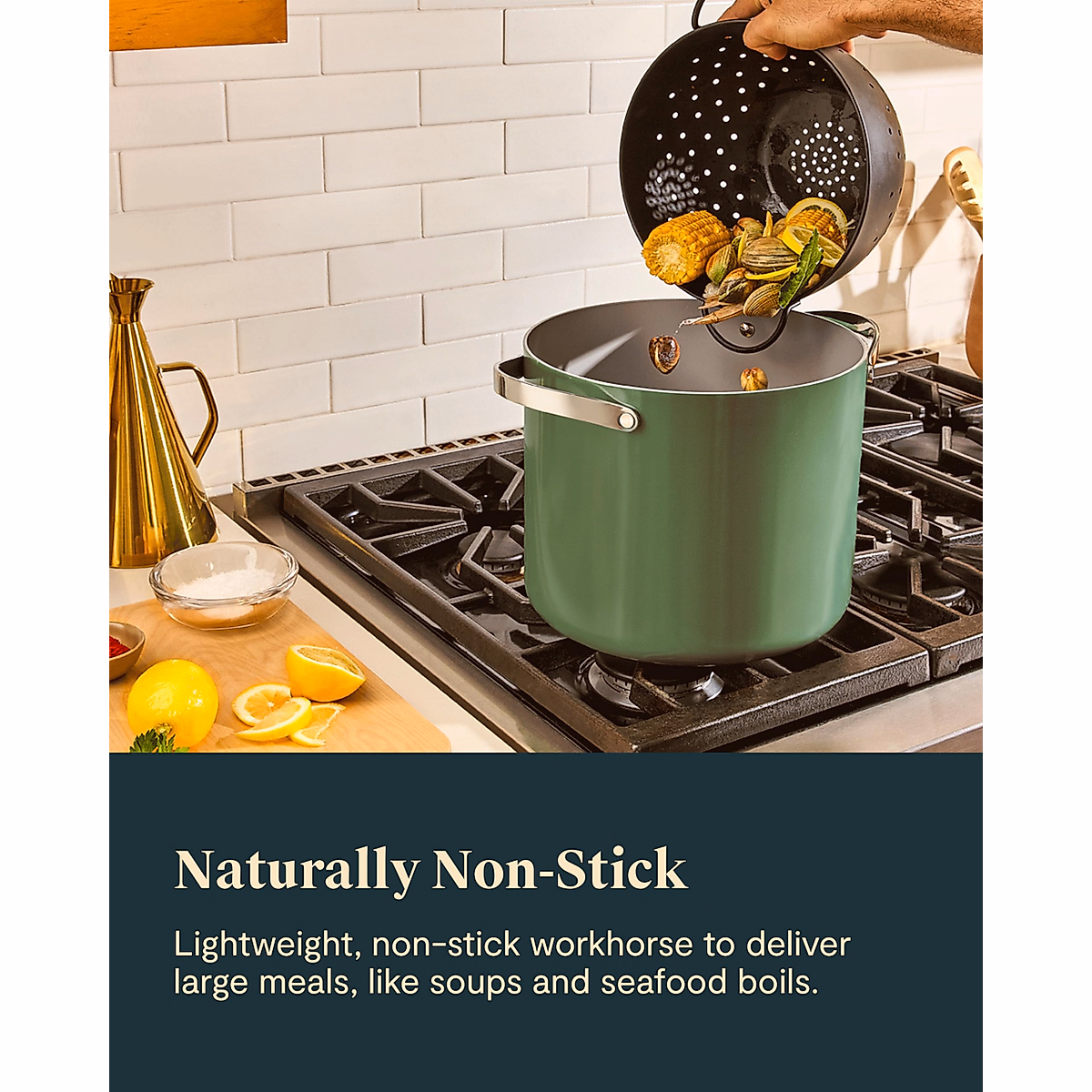 Caraway Stock Pot - 12 Qt Ceramic Coated Pot With Lid - Fee From Forever Chemicals - Large Pot for Bigger Batches - Navy