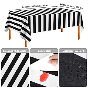 durony 113 Pieces Black and White Striped Party Supplies Table Decorations Includes Paper Napkins Cups Plates Knives Forks Spoons Tablecloth Disposable Tableware Set for Birthday Graduation Wedding
