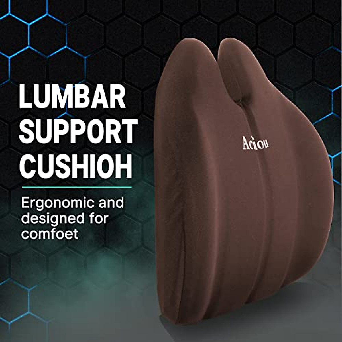 Achiou Lumbar Support Pillow for Office Chair, Back Support Pillow for Back Pain Relief, Car Seat Computer Gaming Chair Pad, Memory Foam Back Cushion, Improve Posture Cushion