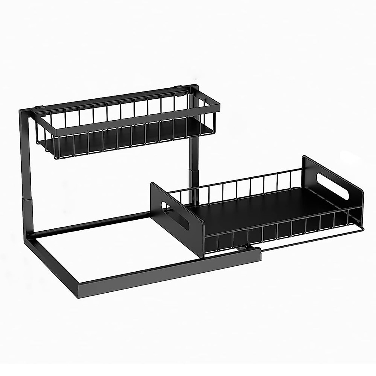 Mlesi Under Sink Organizers and Storage, 2 Tier Sliding Cabinet Basket Organizer with Non-Slip Pads, Multi-Purpose Under Sink Organizer for Bathroom Kitchen, Carbon Steel/Black