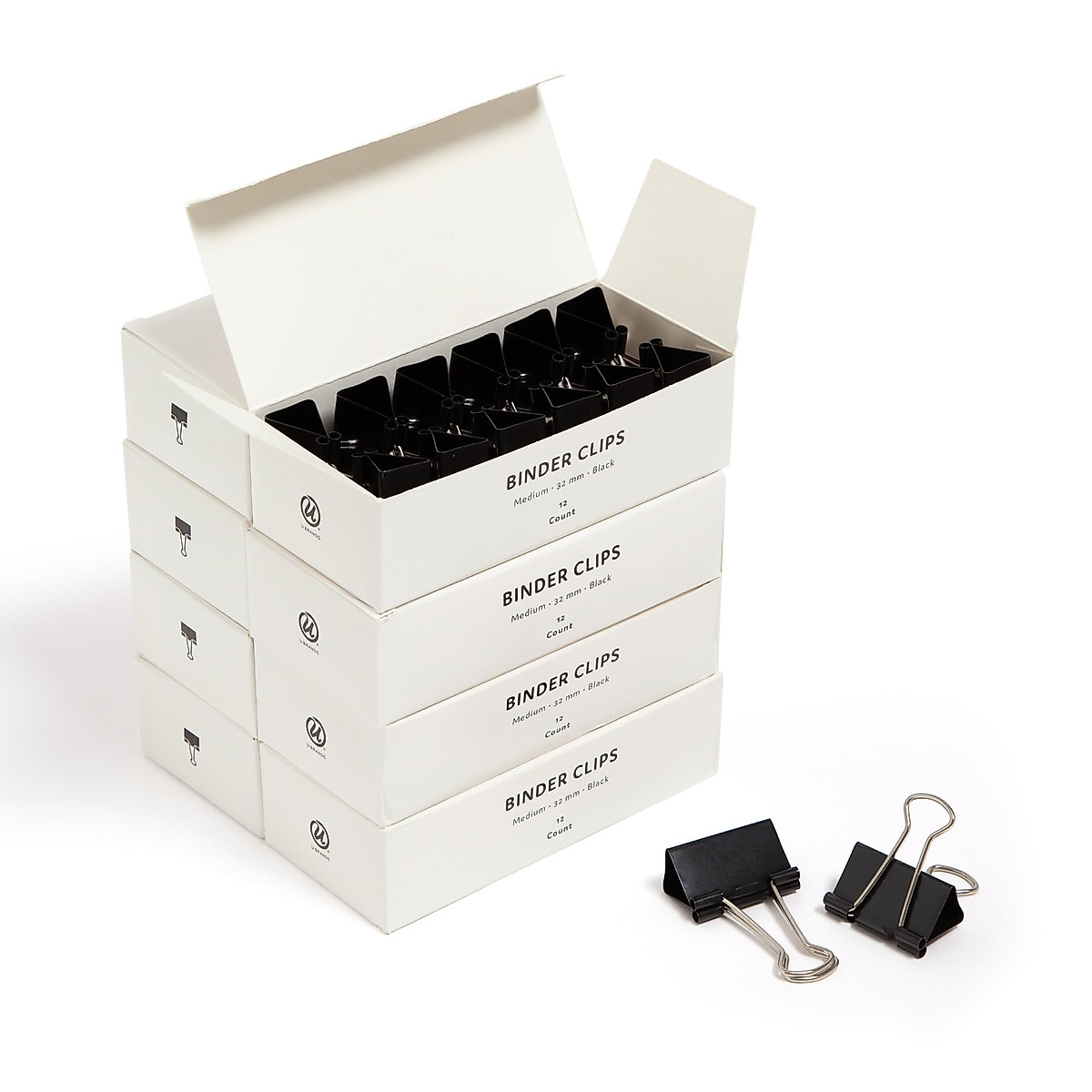 U Brands Binder Clips, Medium 1-1/4-Inch Width, 1/2-Inch Paper Holding Capacity, Black and Silver Steel, 96-Count - 656U08-24