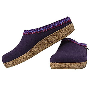 HAFLINGER Unisex Grizzly Zig Zag Wool Clogs, Eggplant, 42EU