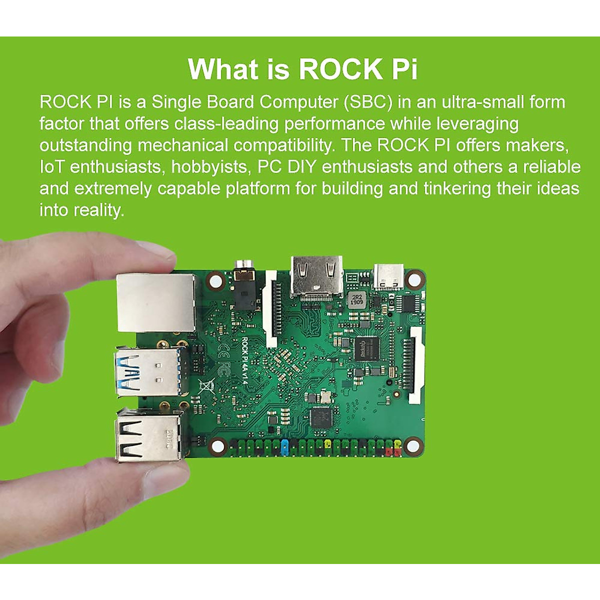 Rock Pi 4B RK3399 Single Board Computer Kit LPDDR4 4GB with Dualband 2, 4/5GHz WLAN/Bluetooth 5.0