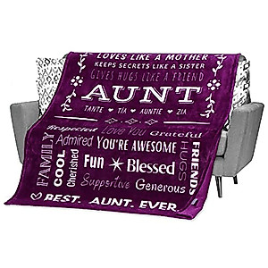 FILO ESTILO Mothers Day Gifts for Aunt from Niece or Nephew, Aunt Throw Blanket, Presents for Aunts for Birthday or Thank You Gift for Auntie, Tia Gifts 60x50 Inches (Purple, Fleece)