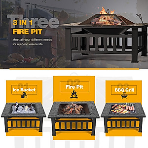 Devoko Outdoor Fire Pit, 32 Inch Firepit Table Metal Outdoor Fireplaces with Waterproof Cover for Outside Patio Camping (Black)