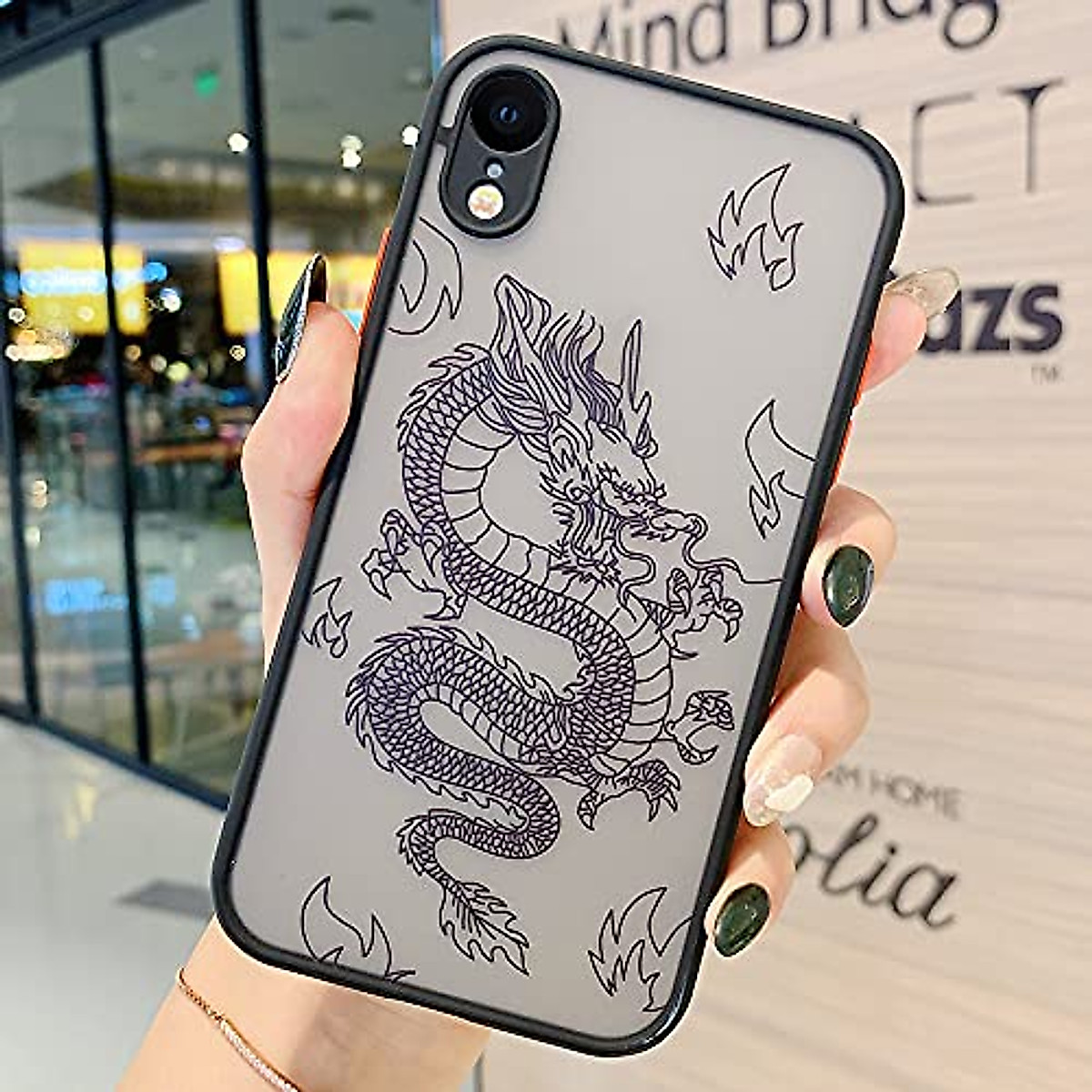 Urarssa Compatible with iPhone Xr Case Fashion Cool Dragon Animal 3D Pattern Design Frosted PC Back Soft TPU Bumper Shockproof Protective Case Cover for iPhone Xr, Black