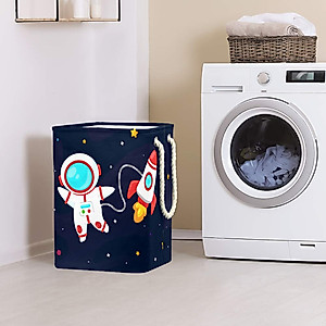Laundry Hamper Space Traveler Rocket Cartoon Kids Collapsible Storage Basket for Nursery Playroom 19x11.8x16in