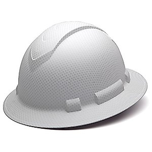 Pyramex Ridgeline Full Brim Hard Hat, 4-Point Ratchet Suspension, Matte White Graphite Pattern