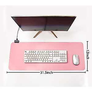 Pink RGB LED Gaming Mouse Pad, 14 Modes Glow Pad, Extra Large Gaming Mousepad，Waterproof Rubber Non Slip Cute Mat, Extended Big Keyboard and Mouse Pad Mat for Gamer, 31.5x12 x 0.16 Inch - Pink