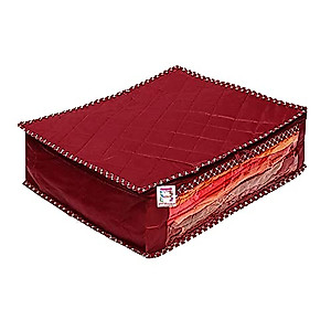 atorakushon Fabric Foldable Saree Covers Garments Clothes Storage Bag Wardrobe Organizers With Double Zip Lock For Lehenga Suit Dress Accessories 4 Pieces Maroon