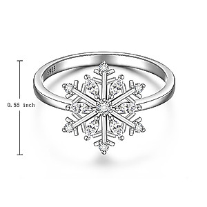 Christmas Rings Snowflake Rings Sterling Silver Cute Dainty White Zirconia Dirthstone Crystal Gift Wedding for Women Love Rings Size 7