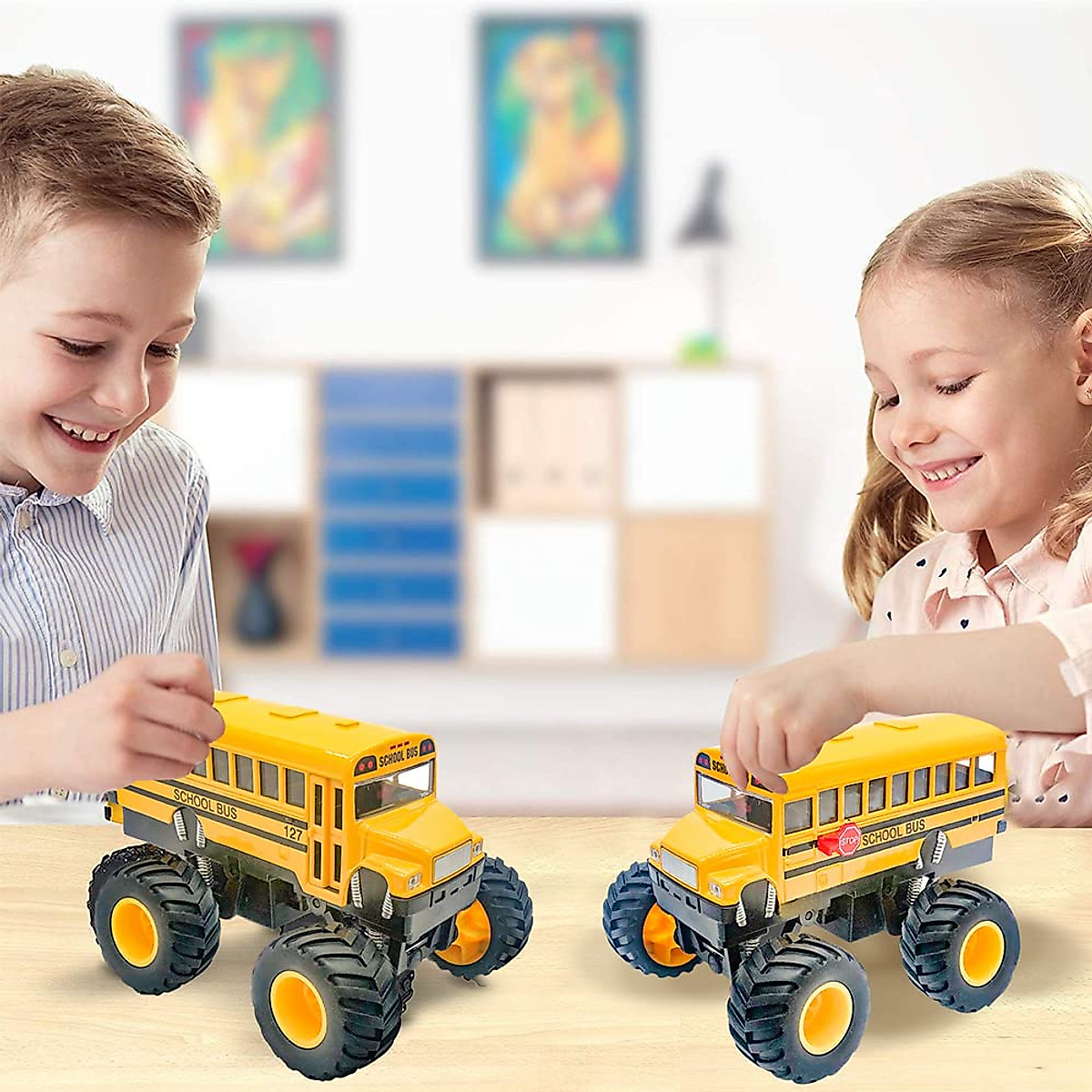ArtCreativity 5 Inch Monster School Bus, Super Monster Bus with Pullback Mechanism, Diecast Monster Truck Bus for Kids, Big Wheels Monster Truck Toys, Play Vehicle Gifts for Boys