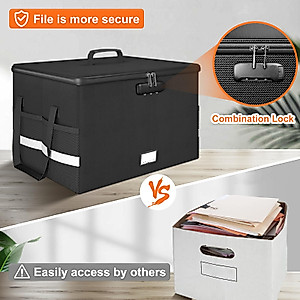 Raybee File Box Fireproof Document Box with Lock Portable File Storage Organizer Box with Mesh Pockets Collapsible Filling Box with Handle Home Office Safe File Cabinet for Hanging Letter