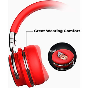meidongg Active Noise Cancelling Headphones Bluetooth Headphones with Microphone Deep Bass Wireless Headphones Over Ear, Comfortable Protein Earpads, 30 Hours Playtime for TravelWork (Red)