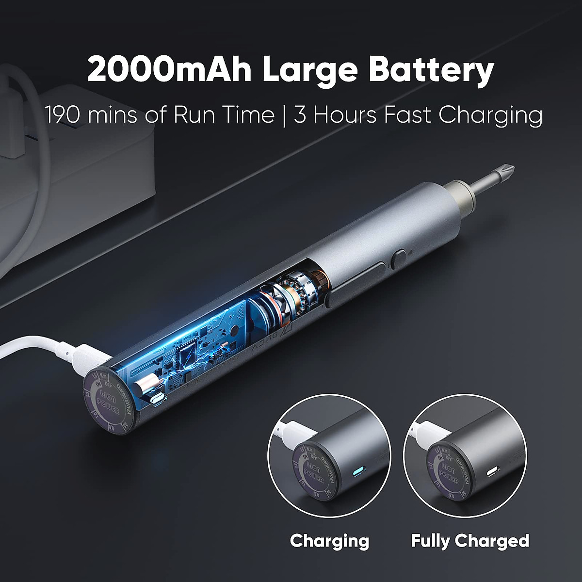 PKEY Electric Screwdriver Set, Cordless Screwdriver with 32 Magnetic Bits & 4 LED Lights, Torque Adjustment, Rechargeable 2000mAh Battery, Repair Tool Kit for Door Locks, Printers, Computer, Bicycle