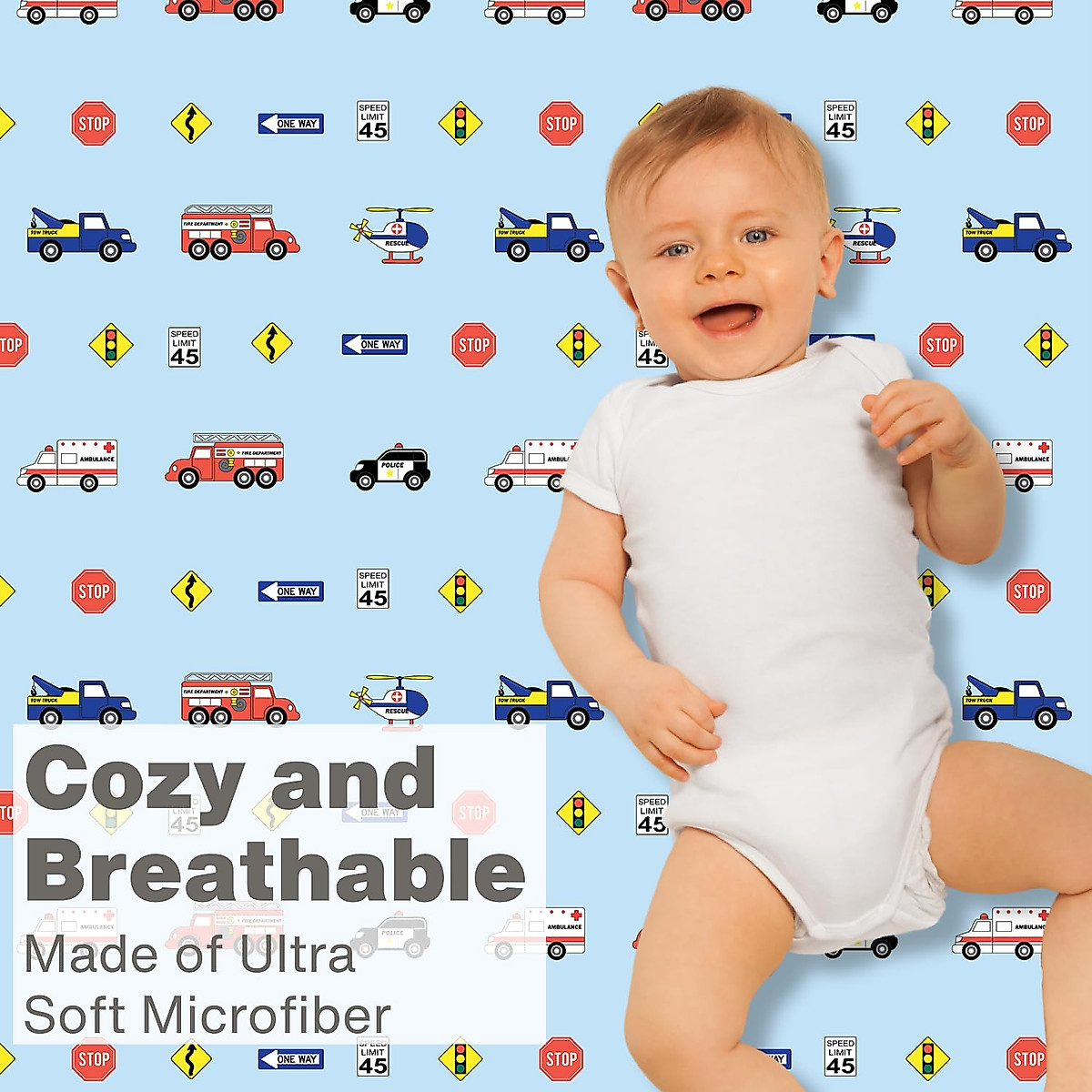 Everyday Kids 2 Pack Fitted Boys Crib Sheet, 100% Soft Breathable Microfiber Baby Sheet, Fits Standard Size Crib Mattress 28in x 52in, Nursery Sheet - Rescue/Blue