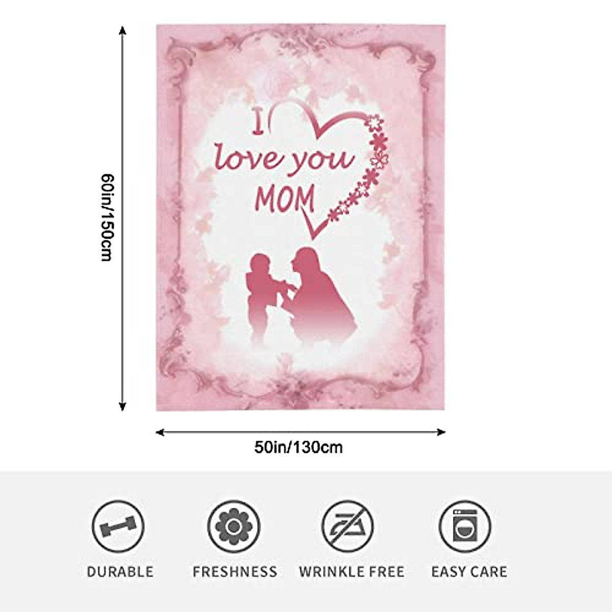 HELERKOL Mom Gift Blanket,I Love You Mom Gift,Mother's Day Pink Blanket,Birthday Gifts for Mom - Gifts from Daughter or Son(50"x60")
