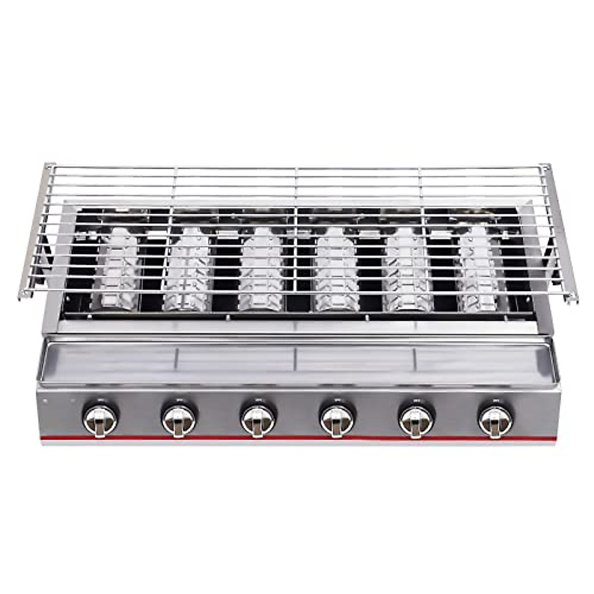 Portable Gas Grill, 6-Burner Outdoor BBQ Grill, Stainless Steel Camping Griddle Station, for Camping, Picnics & Tailgating