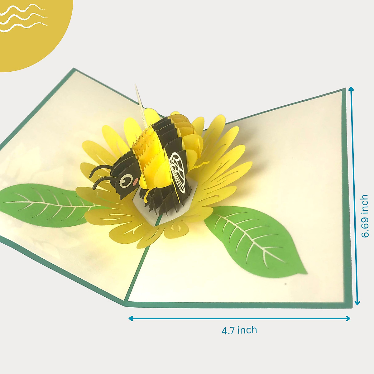 Paper Pop Up Cards 4.7x6.69 inch, bee with sunflower, 3D Popup Greeting Cards with Envelopes, perfect for pop-up bursting birthday gift.