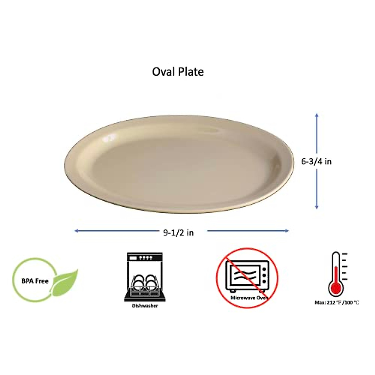 Z-Moments Western Melamine Oval Plates Narrow Rim Platter, 9-1/2" X 6-3/4", White or Tan #510 (48, Tan)
