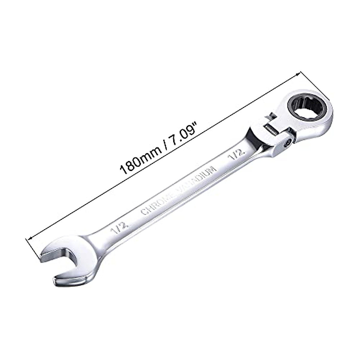 uxcell 1/2 Inch Flex-Head Ratcheting Combination Wrench SAE 72 Teeth 12 Point Ratchet Box Ended Spanner Tools, Cr-V