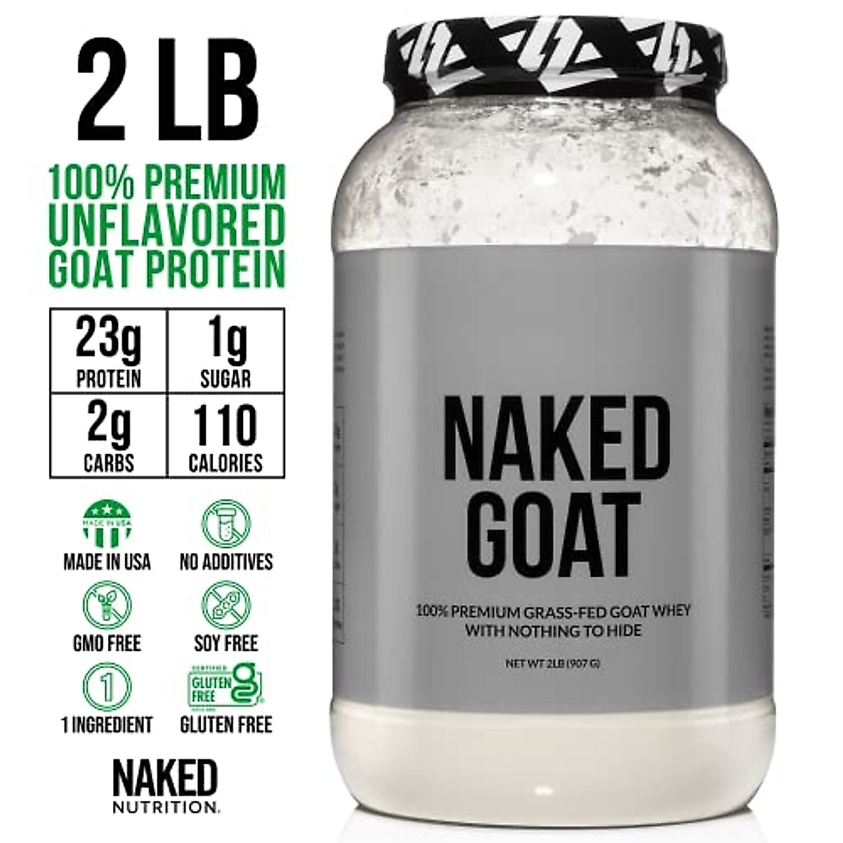 Naked Goat - 100% Pasture Fed Goat Whey Protein Powder from Small-Herd Wisconsin Dairies, 2lb Bulk, GMO Free, Soy Free. Easy to Digest - All Natural - 23 Grams of Protein - 30 Servings