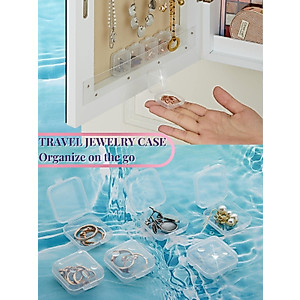 LUXFURNI Mirror with Storage, Jewelry Cabinet Armoire, Door/Wall Mounted LED Jewelry Organizer, Interior Mirror, Lockable, White